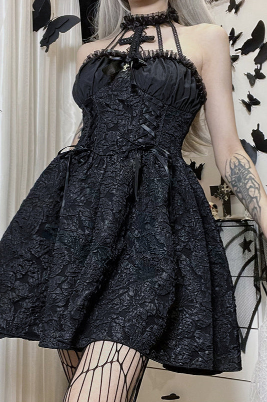 Solid Halter Puff Gothic Dress – Shop PrincessAce