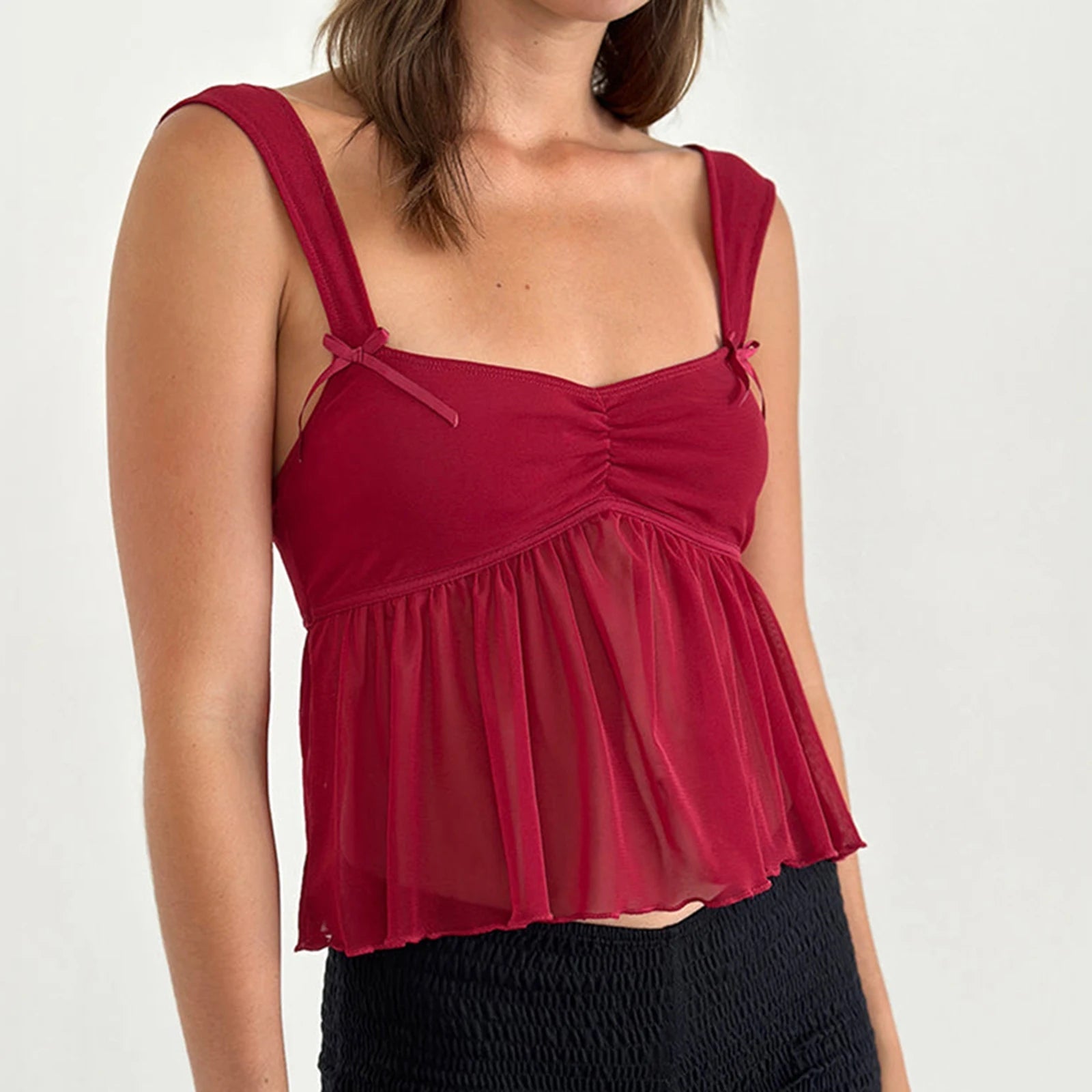 Ruffle Hem Sheer Mesh Crop Top – Shop PrincessAce