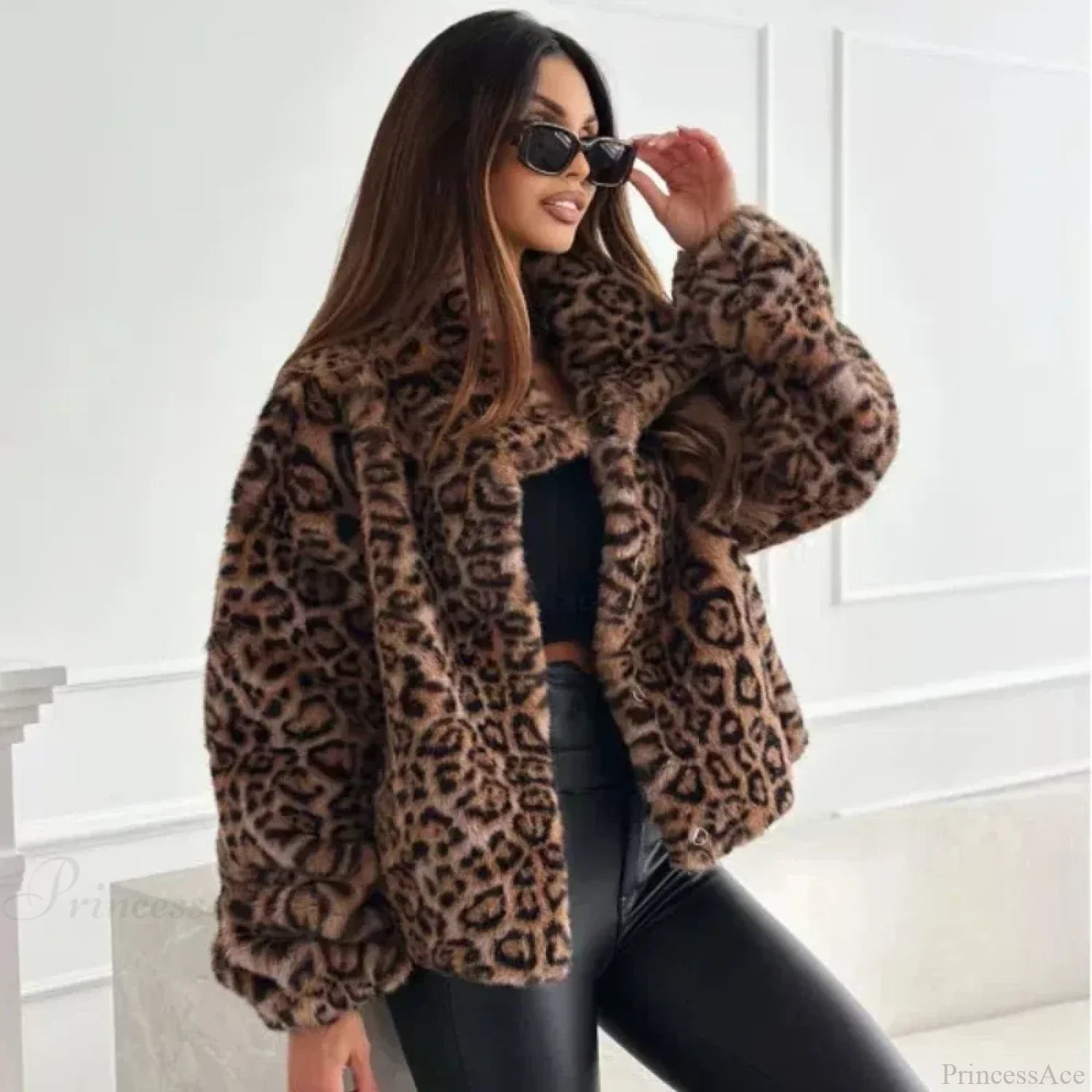 Artificial Texture Leopard Print Coat – Shop PrincessAce